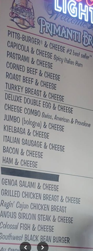 Primanti Bros. Restaurant and Bar Restaurant Menu | Famous Sandwiches ...